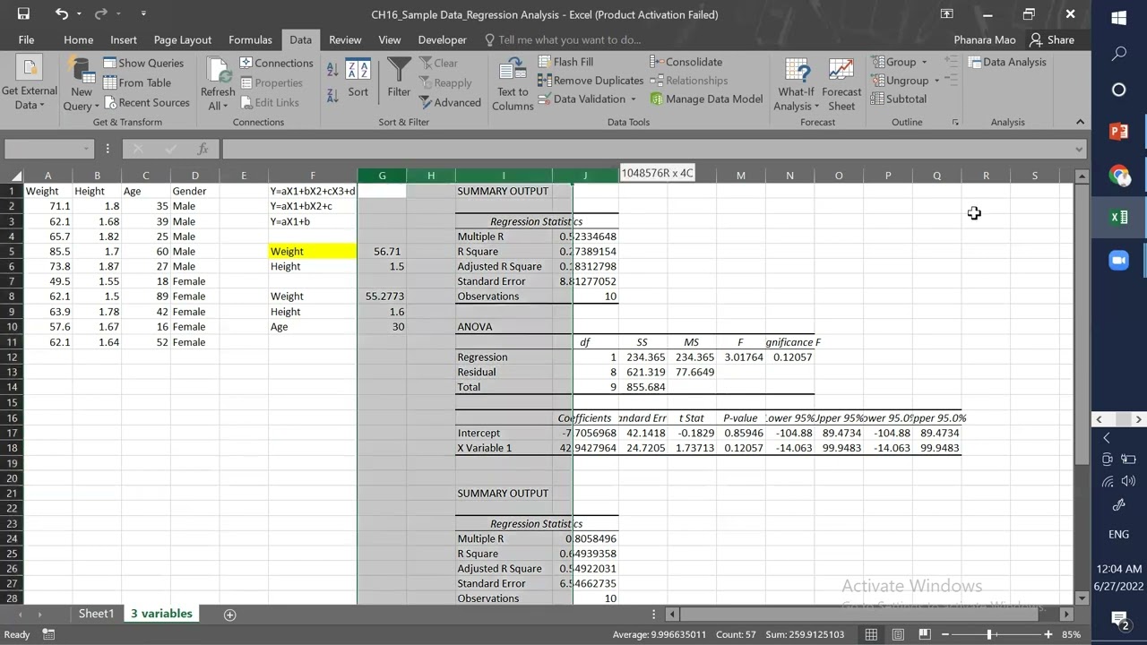 Excel Regression Analysis | Data Analysis | Predicting | Forecasting |