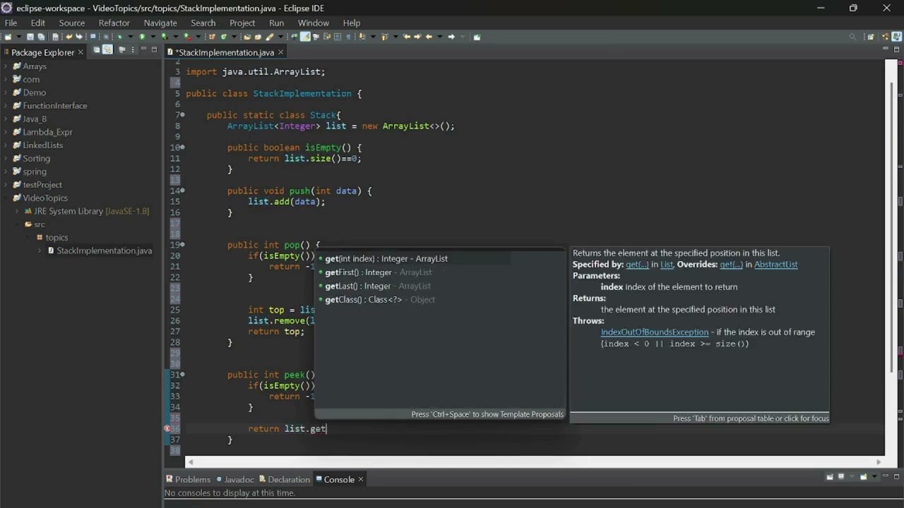 Stack implementation using an ArrayList #stack #arraylist #codewithme #dsa #learndsa #easy #coding