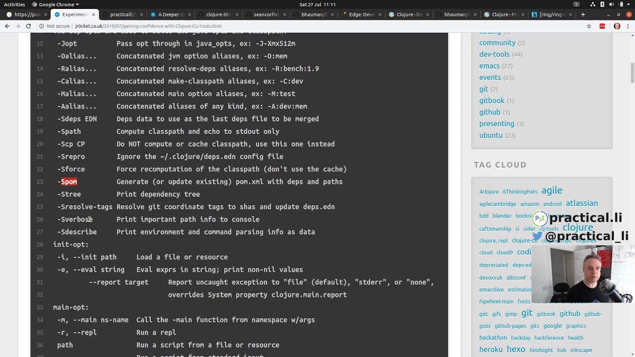 Practicalli Clojure 37 - Exploring Clojure CLI Tool options