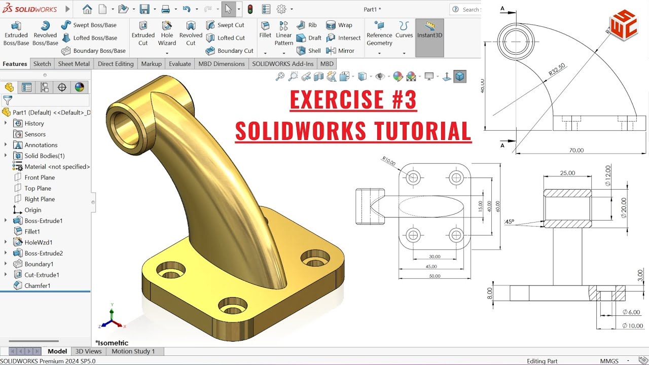 SolidWorks 3D Modeling Tutorial – Exercise #3