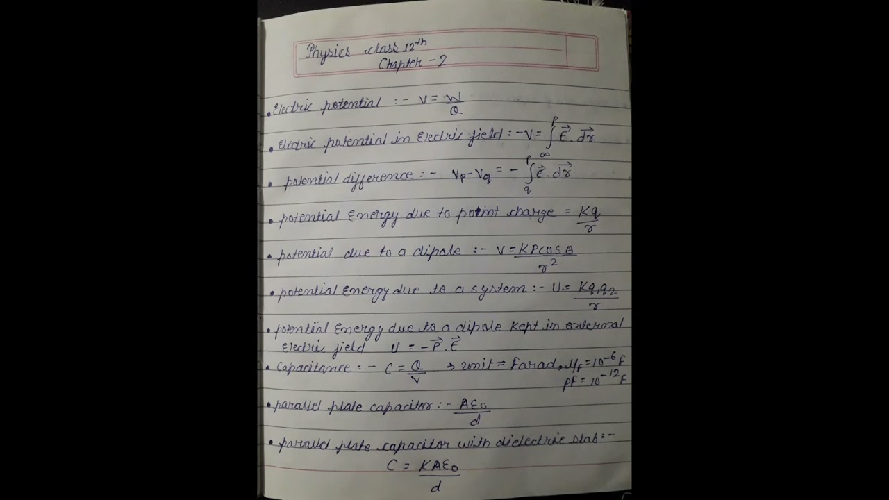 electric potential and capacitance Formulas | All formulas of chapter 2 physics class 12