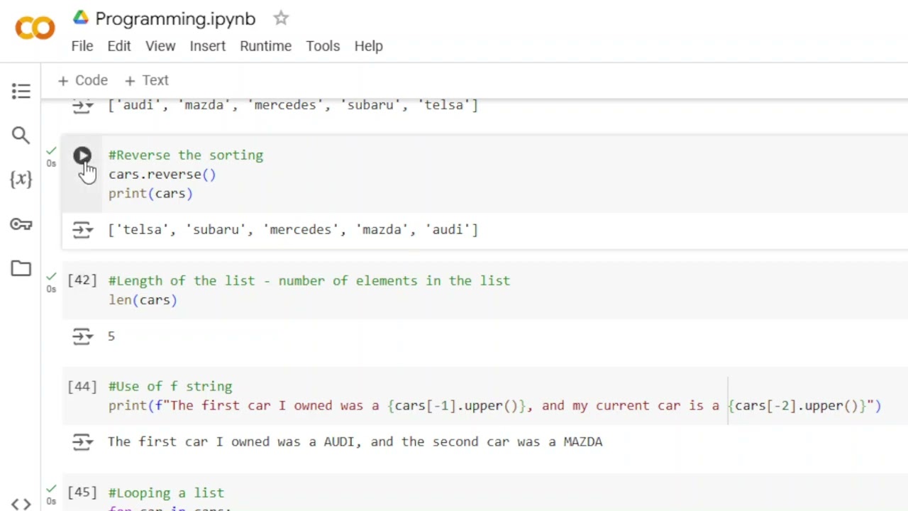 Lists in Python | Lists using Google Colab