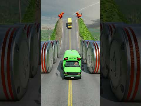 School Buses vs Hydraulic Crush - BeamNG.Drive