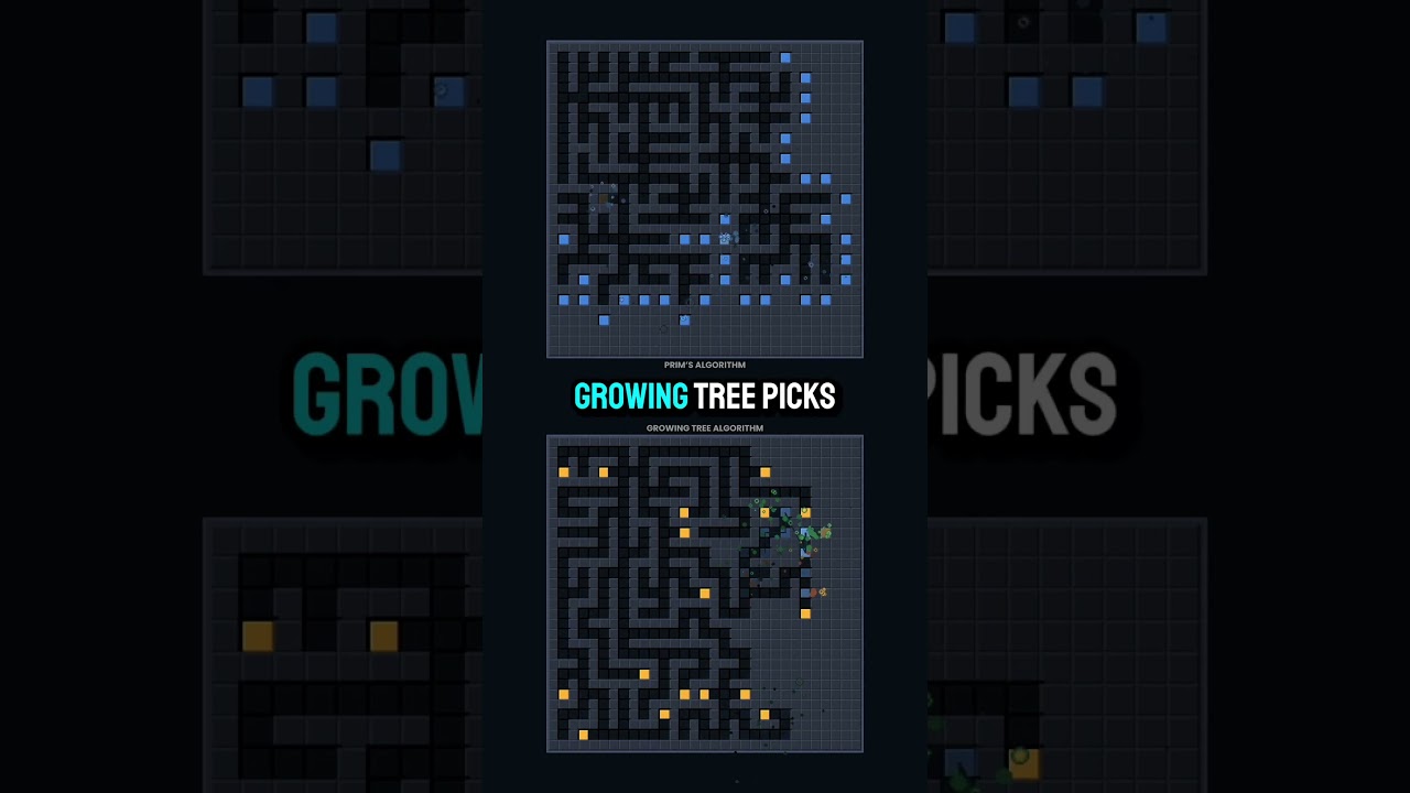 Prim's algorithm vs Growing Tree Algorithm. #computerscience #dev #fyp #coding #programming #gamedev