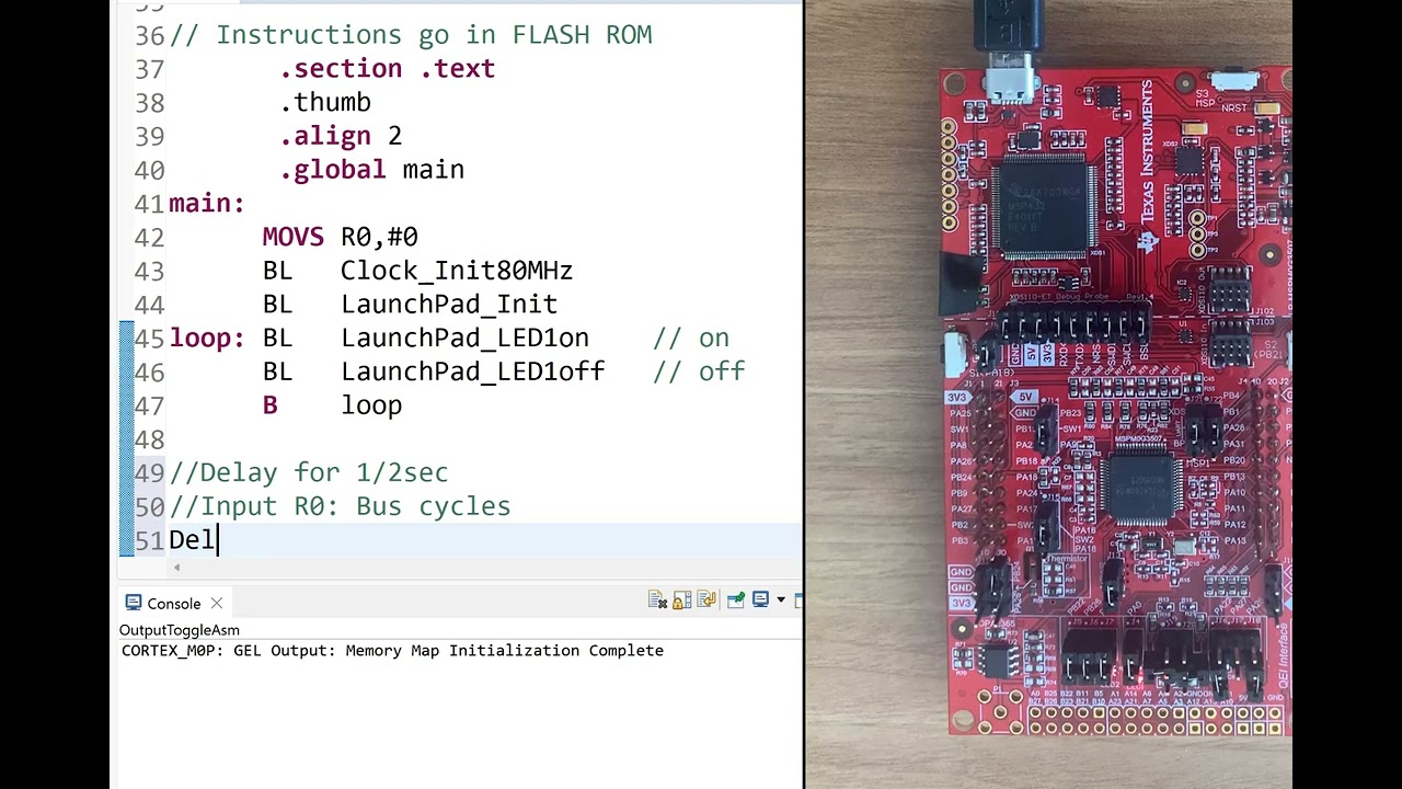 Video 2.4.1 Flashing an LED using a software delay loop.