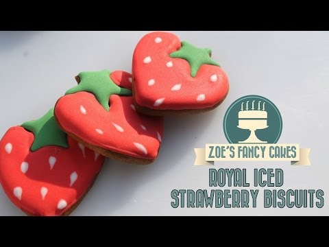Royal icing strawberry biscuits How To Tutorial Zoes Fancy Cakes
