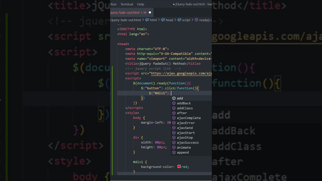 jQuery fade Out Method | jQuery Tutorial #html #css #jquery #jquerytutorial #shorts