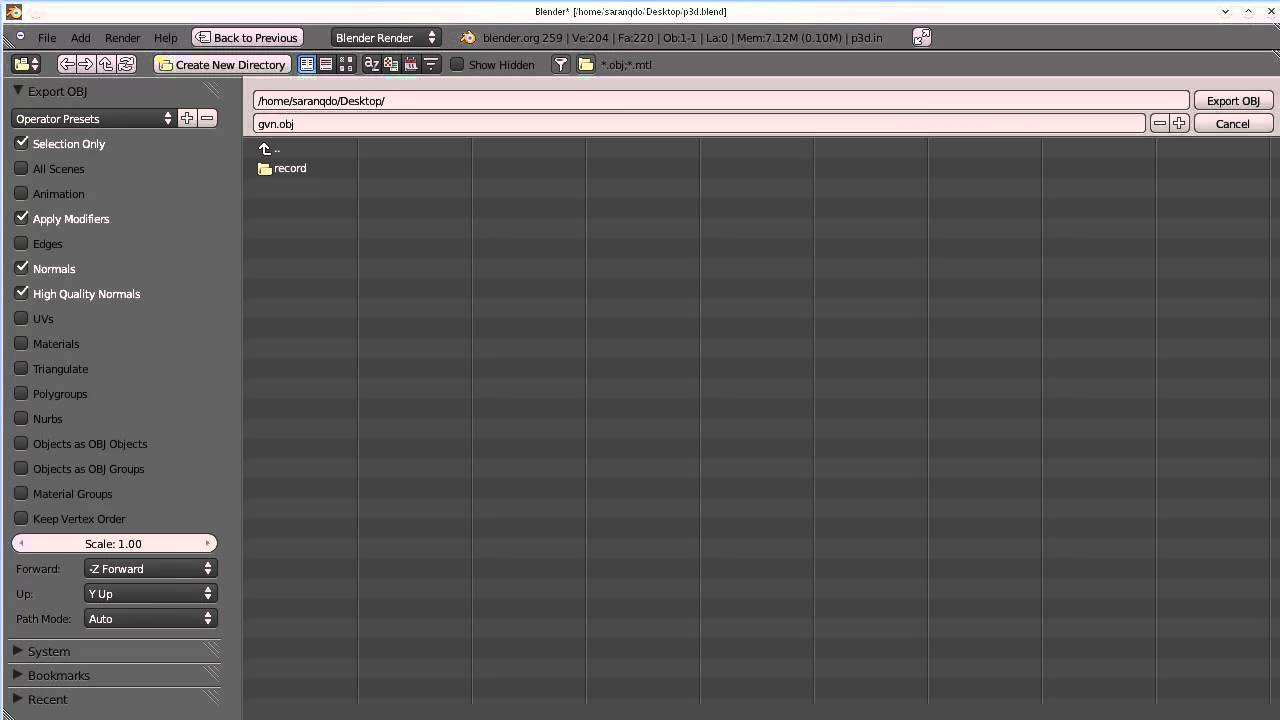 Exporting .obj files for p3d.in