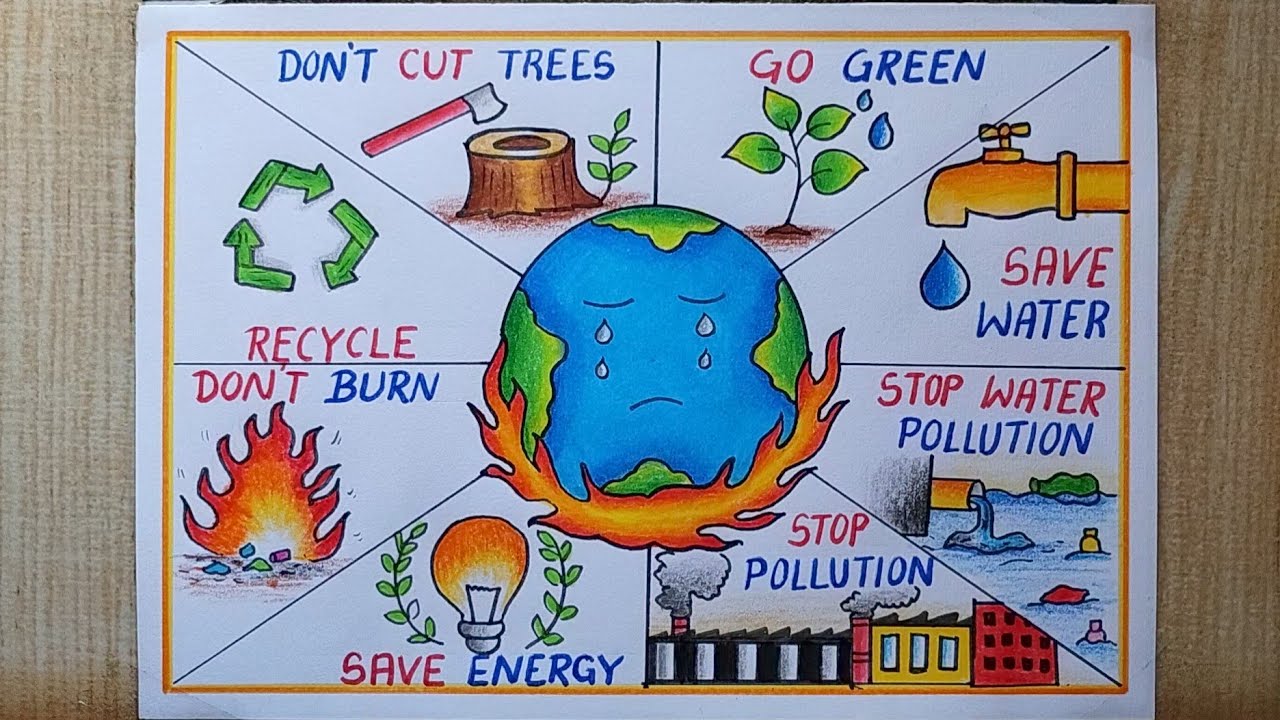 Stop Global Warming Poster Drawing| World Environment Day Poster Drawing| Save Earth Poster drawing