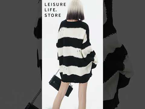 Chic Stripes: Black White Stripe Knitted Sweater | Y2K Fashion & Contemporary Knitwear Elegance! 🖤
