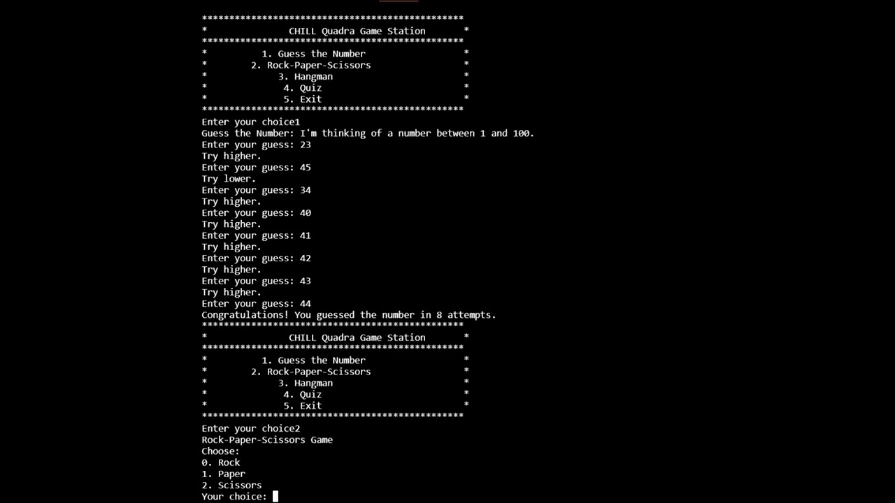 cs50 Final Project | Chill Quadra Game Station | a command-line program using C