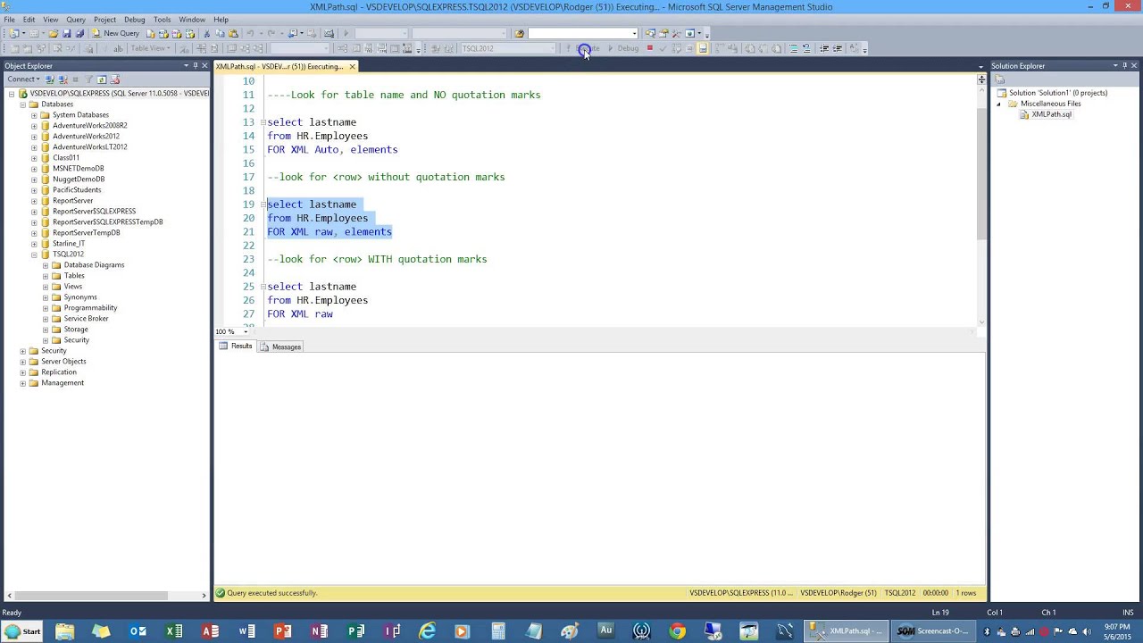MS SQL 2012 -XML Outputs