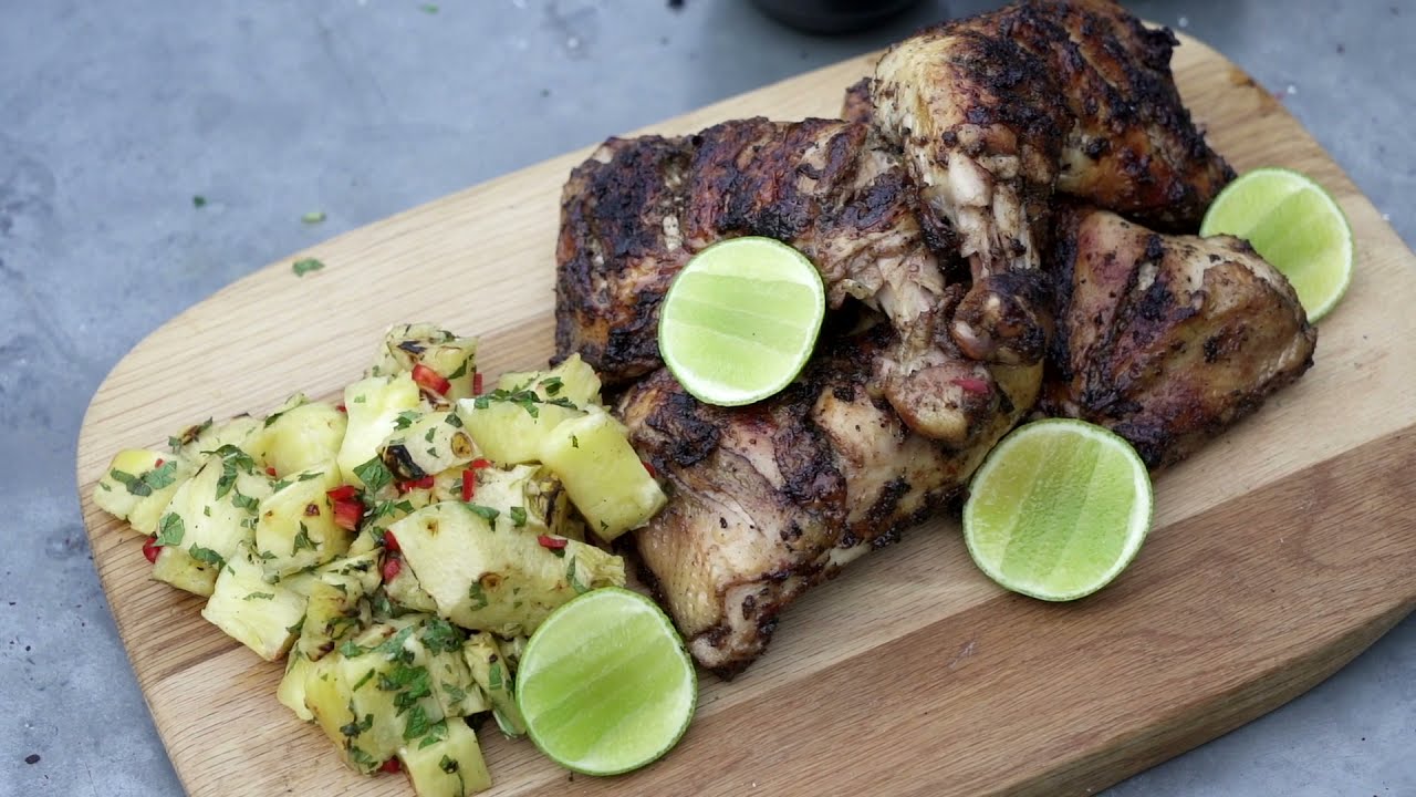 Jerk Chicken with grilled pineapple salsa