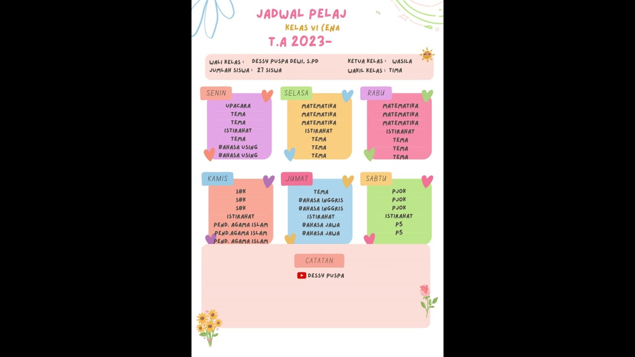 JADWAL PELAJARAN KELAS 6 NEW T.A 2023 - 2024