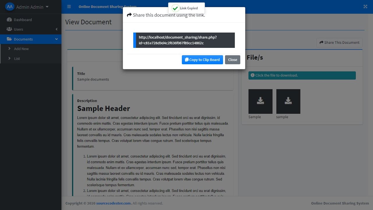 Online Document Sharing System using PHP/MySQLi Demo