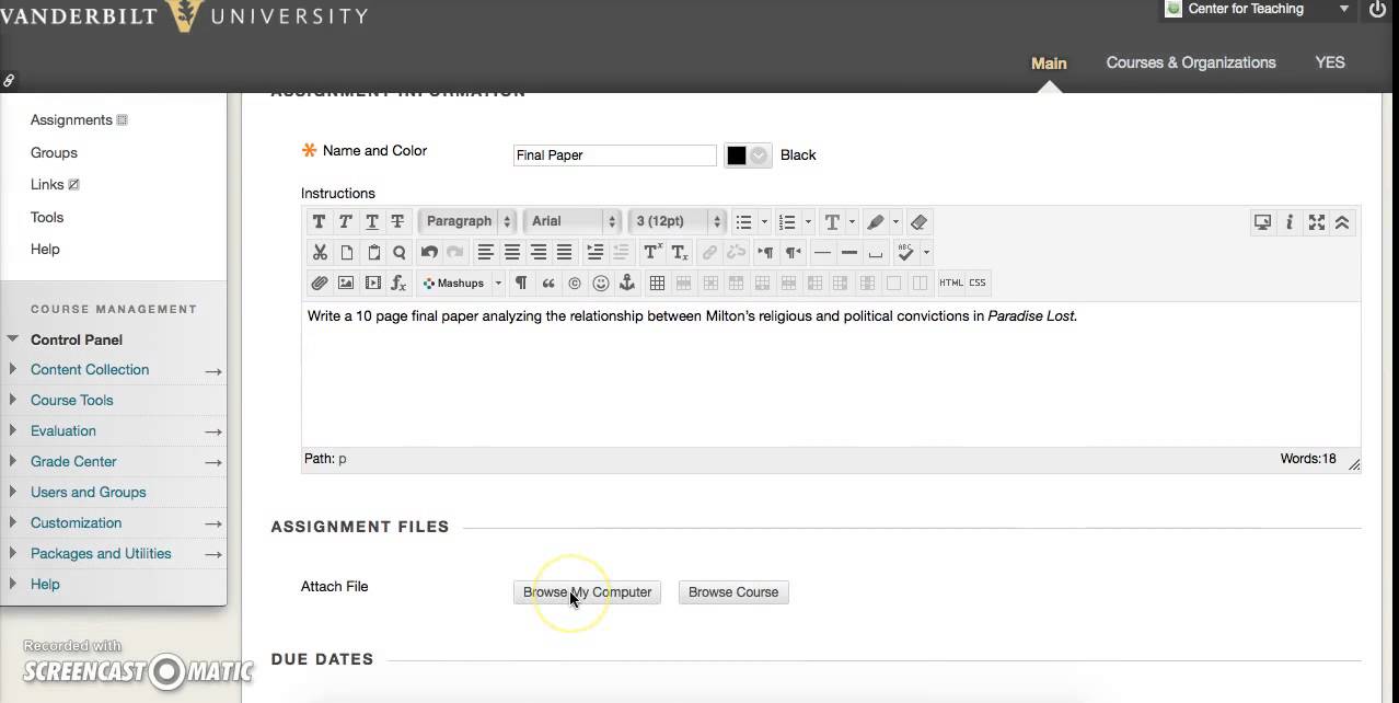 Creating an Assignment on Blackboard