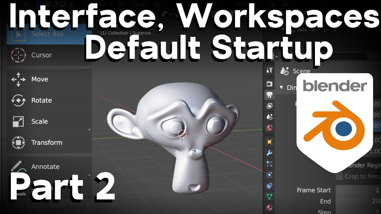 Part 2-Blender Beginner Tutorial-User Interface & Workspaces - Updated Tutorial Link in Description