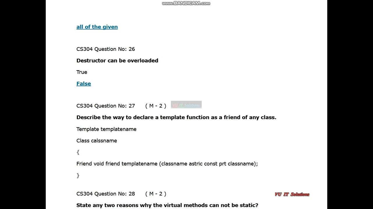 CS304   Object Oriented Programming Final Term Solved Objective 2010