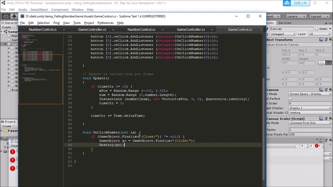 Unity Programming Tutorial (Exercise 6 - 5 : Falling Number - Unity Programming Tutorial)
