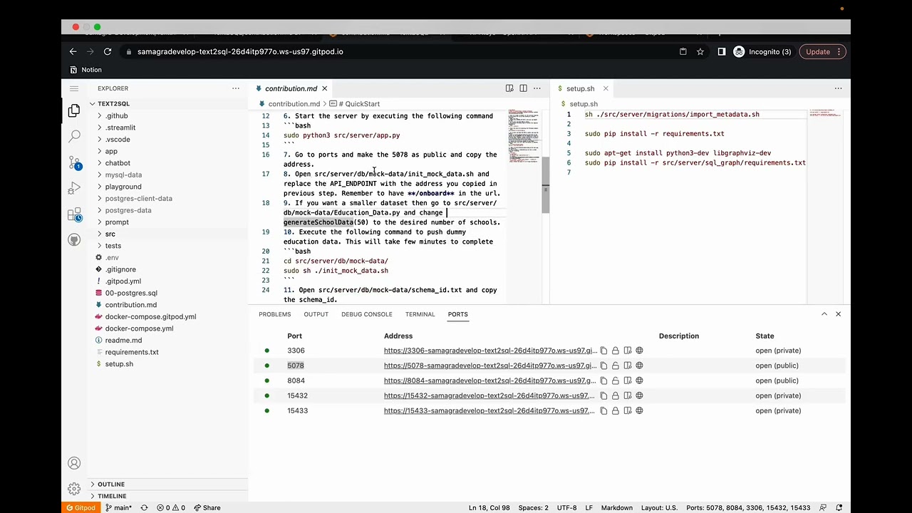 Text2SQL Gitpod Setup Tutorial | C4GT
