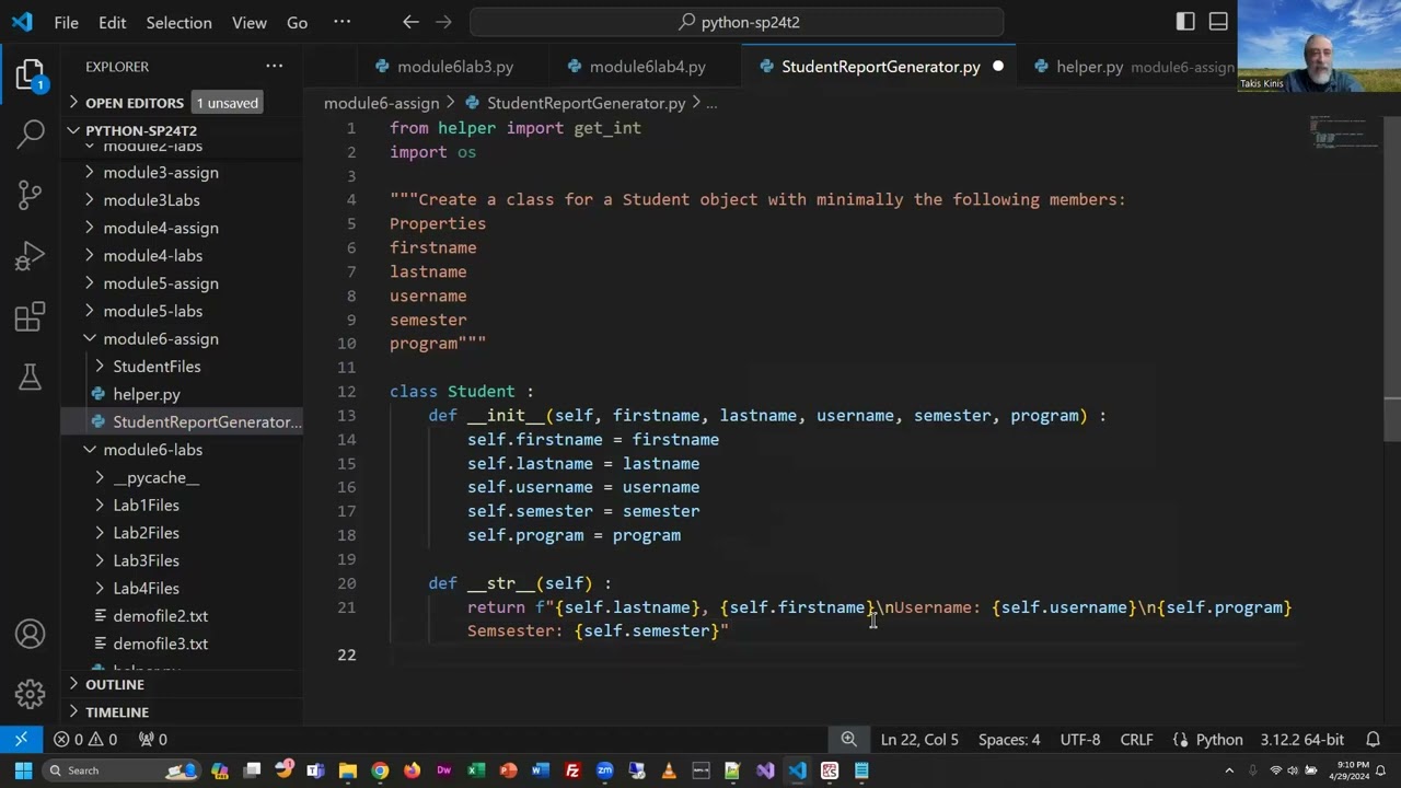 Python Programming - Module 6 Assignment - Student Report Generator - Spring 2024 Term 2