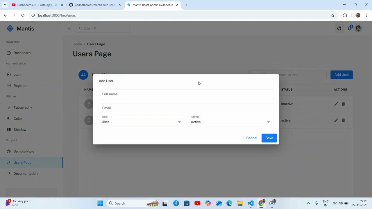 Mantis React Admin: Build a User Management Page (Add/Edit/Delete) — MUI + Local Storage Tutorial