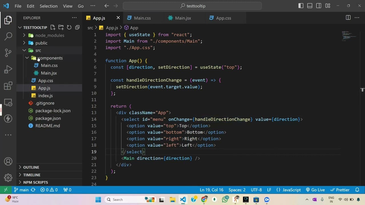 Test ToolTip React Project | Coding Ninjas Skill Test