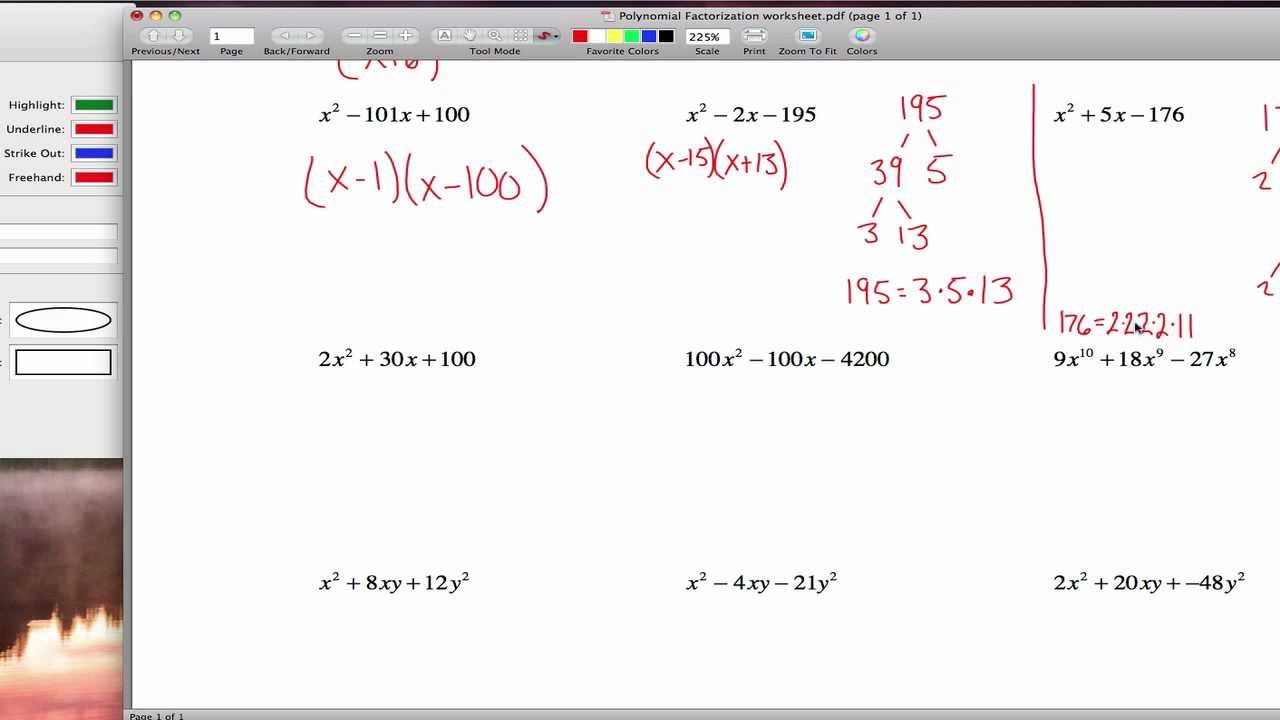 Polynomial Factorization worksheet