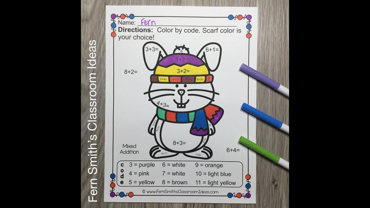 Winter Color By Number Addition and Subtraction Bundle