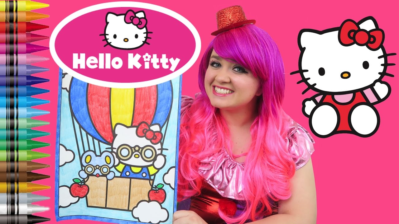Coloring Hello Kitty Hot Air Balloon GIANT Coloring Book Page Crayola Crayons | KiMMi THE CLOWN