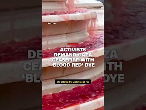 Fountain dyed ‘blood red’ as activists demand Gaza ceasefire #cnn #news #gaza