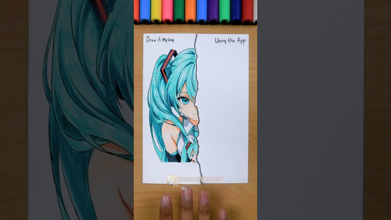 Drew it Myself vs Using the App , which is better ? 🤔 #shorts #drawing #hatsunemiku