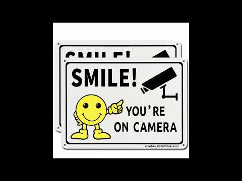 (4 Pack) Smile You're on Camera Video Surveillance Sign - 10 x 7 Inches - .040 Rust Free Heavy...