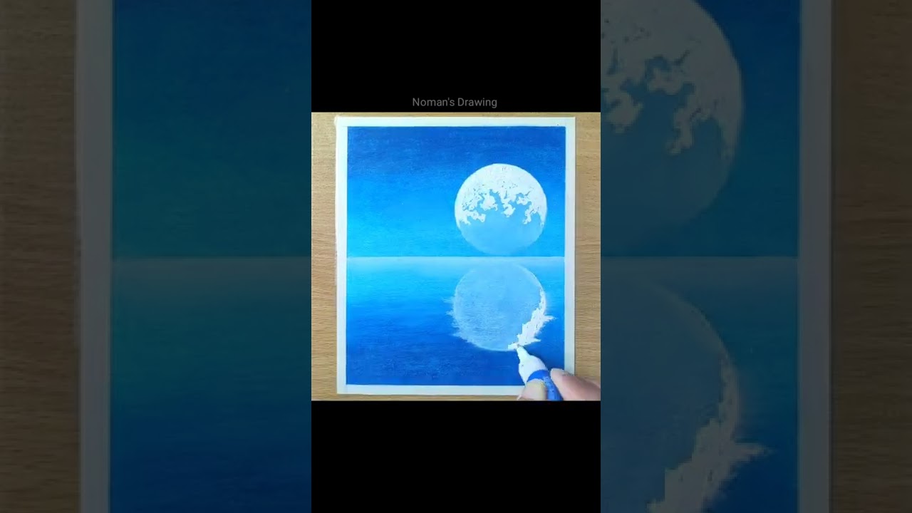 Drawing with oil pastel - Moonlight night scenery drawing #shorts