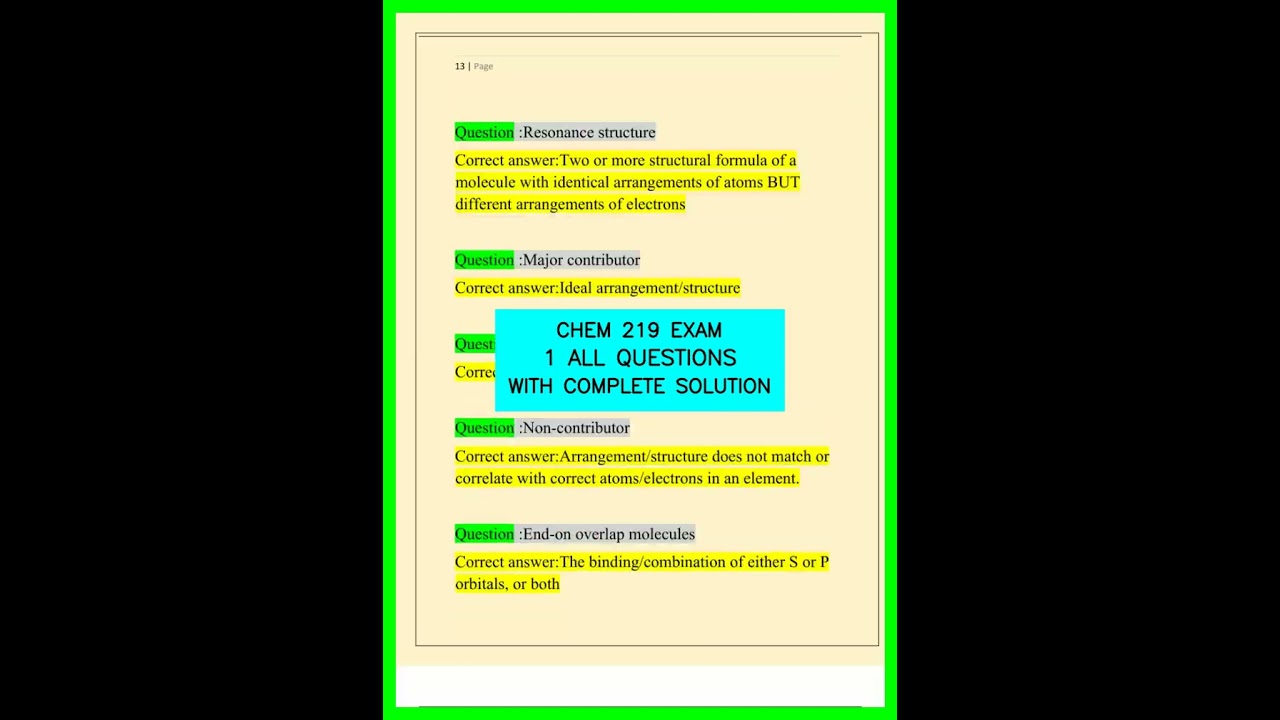 CHEM 219 EXAM 1 ALL QUESTIONS WITH COMPLETE SOLUTION video