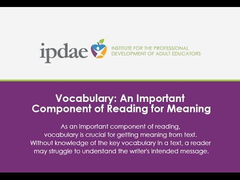 Vocabulary: An Important Component of Reading for Meaning (Webinar)