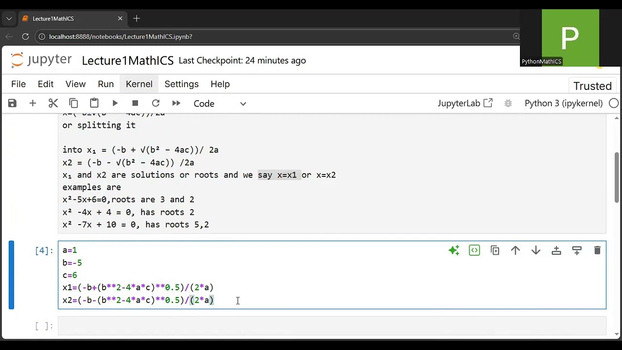 Python Program to Solve Quadratic Equation | Step-by-Step Tutorial for Beginners Lecture1