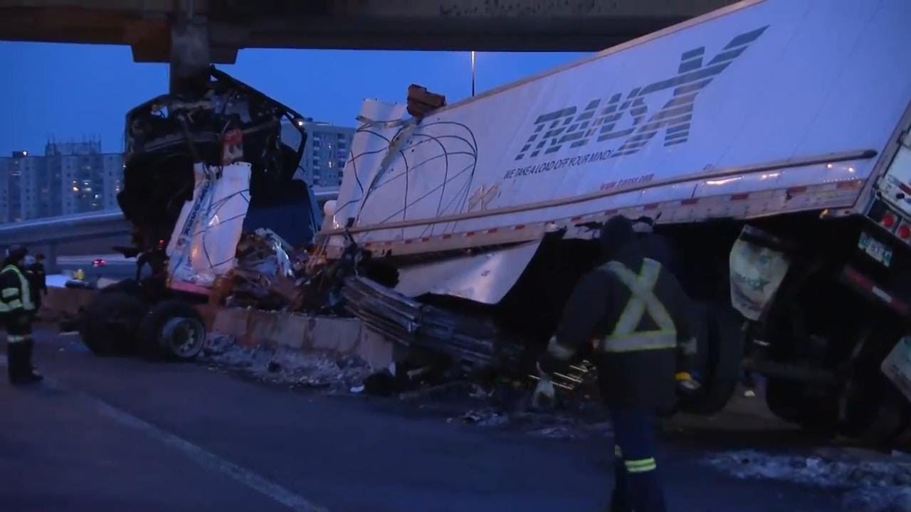 Driver injured in crash involving 2 tractor-trailers