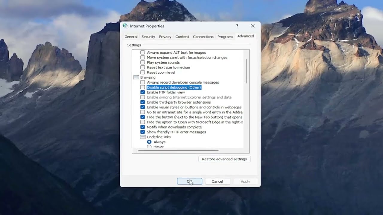 Disable Script Errors and Runtime Error Messages in Windows Computer [Solution]