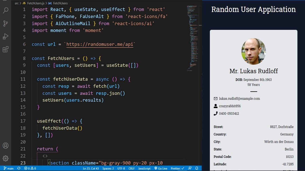 ReactJs and TailwindCSS Random User Generator App