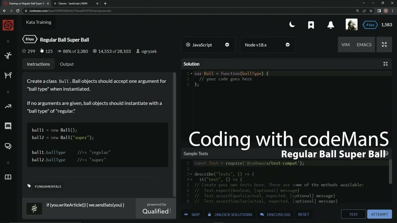 Codewars 8 kyu Regular Ball Super Ball Javascript