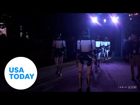 Elon Musk unveils Tesla's Optimus humanoid helper robots | USA TODAY