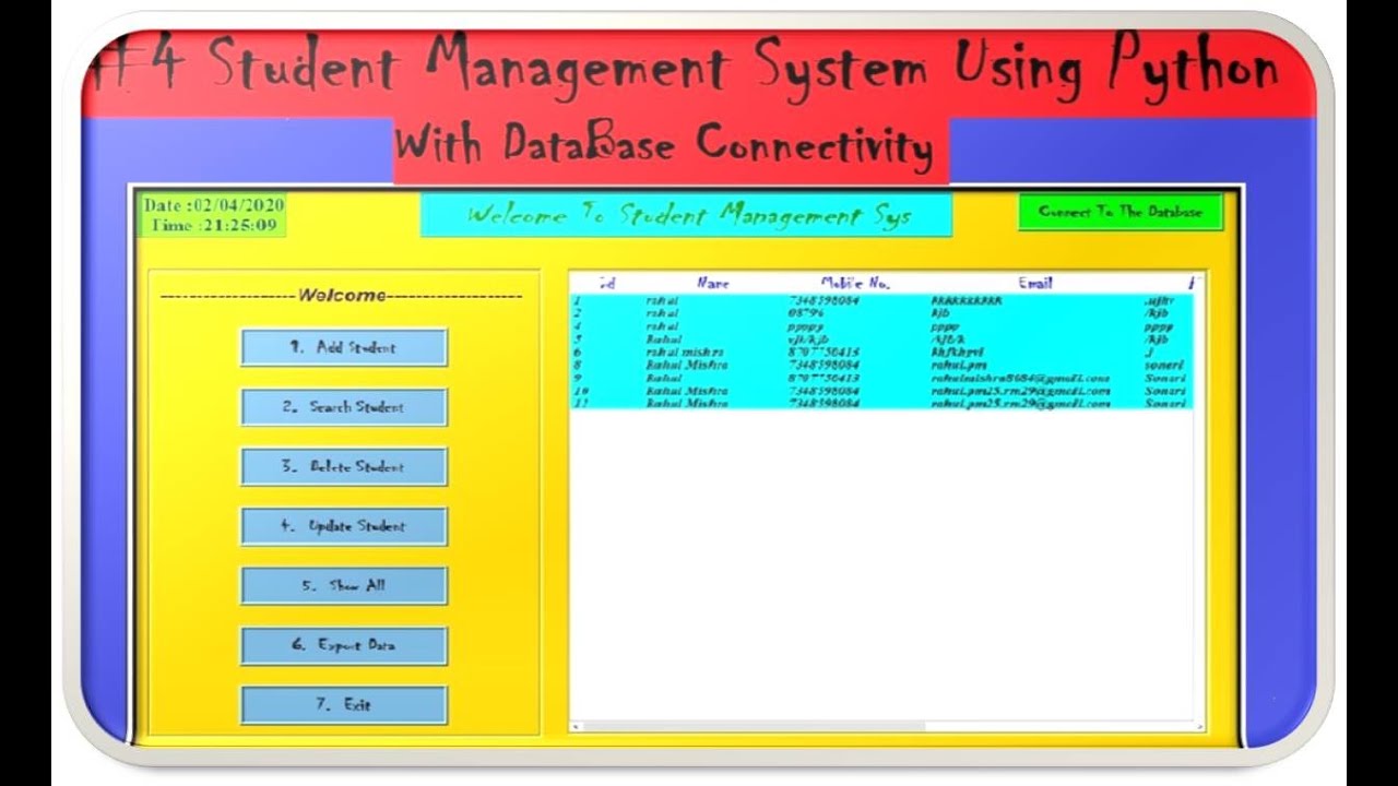 Student Management System Using Python with Database Connectivity #4 | Python mini projects #33