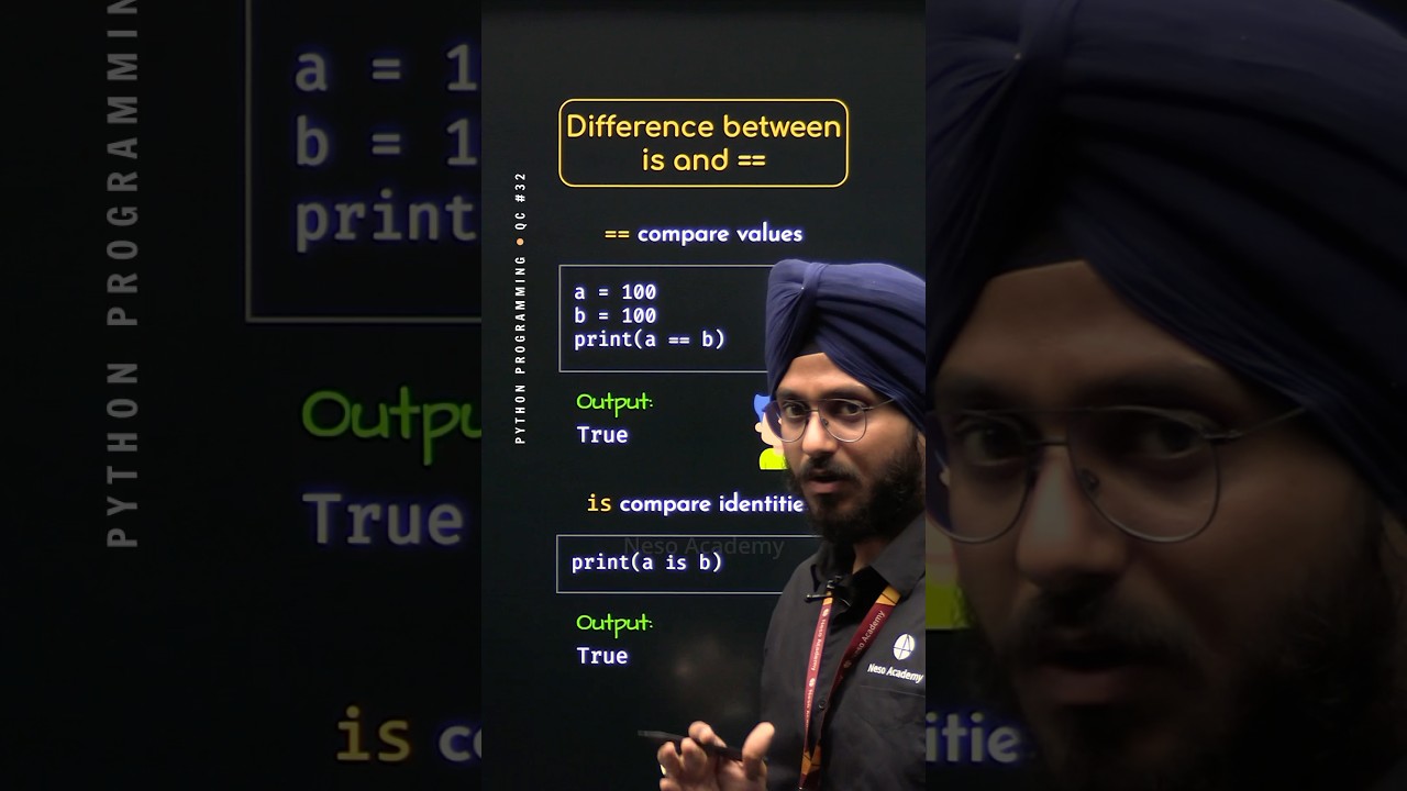 Difference between is and == Operators in Python #Python #NesoAcademy #QuickConcepts