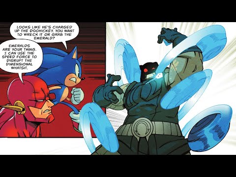 Sonic shows the Justice League how fast he is