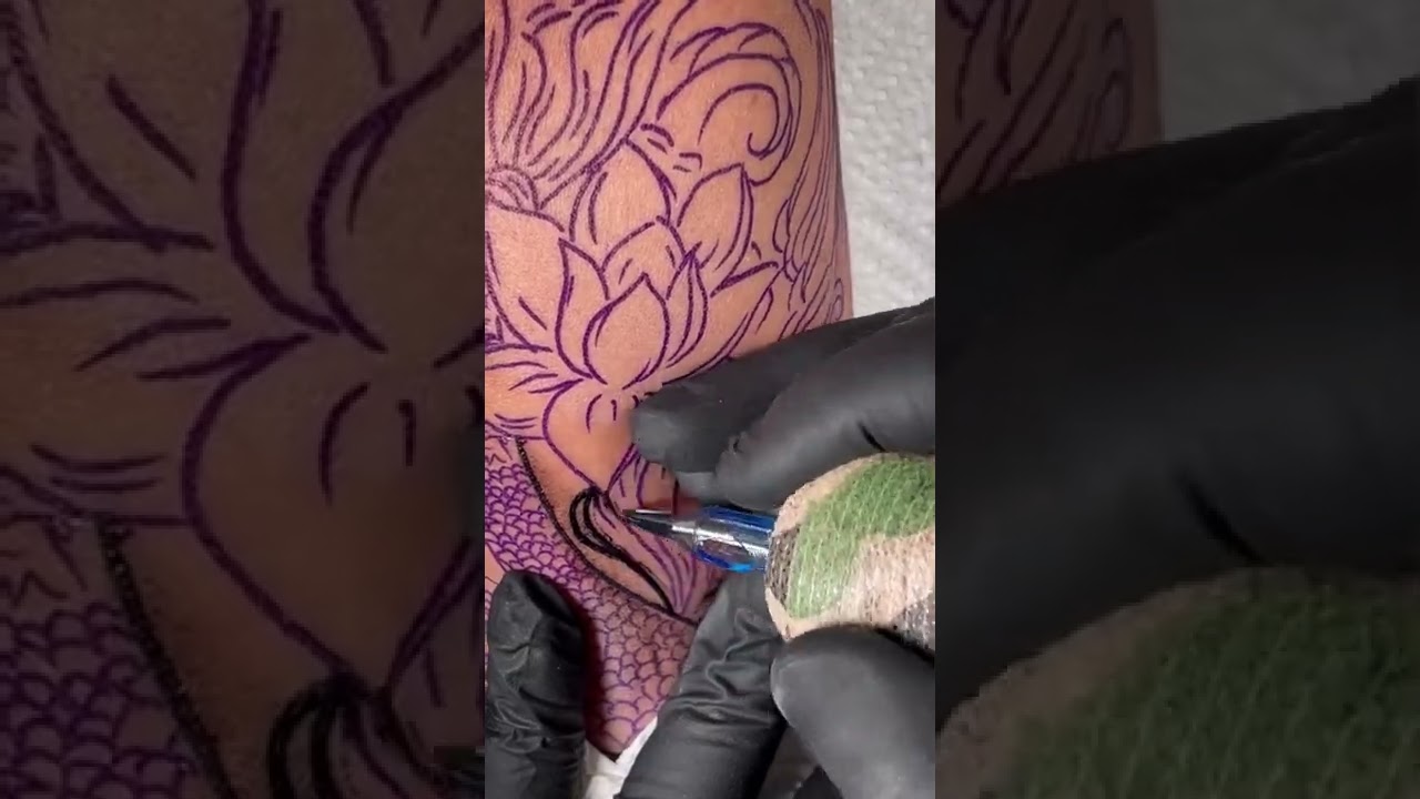 Outlining Koi Fish tattoo