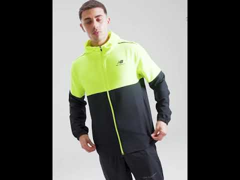 NEW BALANCE Shiny Run Windbreaker Jacket Hooded Black Yellow Men | JD Sports