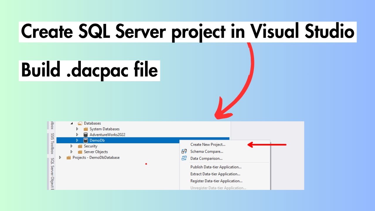 Create an SQL Server project from an existing database and build .dacpac file in Visual Studio