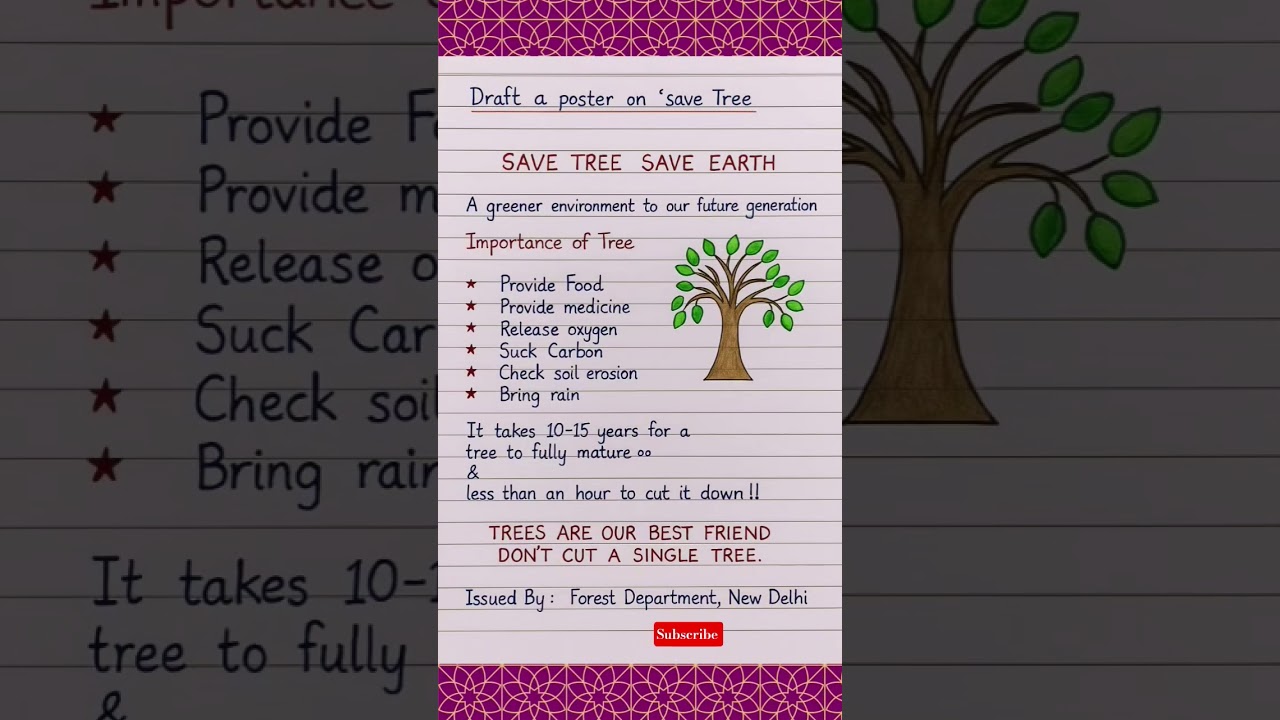 Poster Writing on Save Tree 🌳 | English Writing Skills | Class 9 & 10