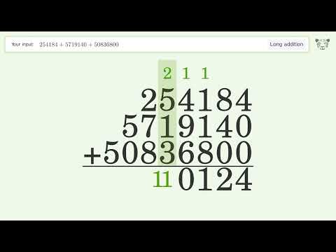 Long Addition Problem 254184+5719140+50836800: Step-by-Step Video Solution | Tiger Algebra